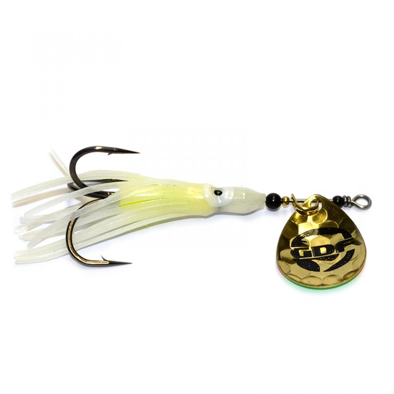 GDF Brass/Pearl/Org/Green Hammered 3.5 Colorado Hoochie Spinner - Good ...